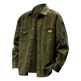 Generic DENGJIAMY Chemises de travail vintage pour hommes, grande taille, t-shirt &agrave; manches longues, chemise d&eacute;contract&eacute;e boutonn&eacute;e avec poche, hauts dautomne