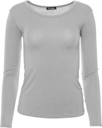 Easy Young Fashion T-shirt &agrave; la mode pour femmes - Manches longues - Col rond - Gris - 40