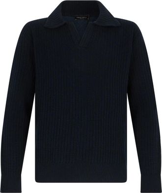 Roberto Collina Homme, Pulls, Bleu, Taille: S Pull Polo Bicolore en Laine et Cachemire