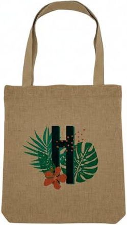 Fabulous Sac Shopping Tote Bag Aspect Lin - H Helena Hillary Lettre Pr&eacute;nom Fleurs Tropicale Exotique - Sac de Courses Toile Epaisse 360g Beige Naturel Cabas Po