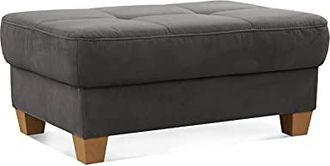 Cavadore Hocker Puccino mit Holzfüßen im Landhausstil / Beistellhocker für Sofa Puccino / 99 x 45 x 65 cm / Mikrofaser Grau