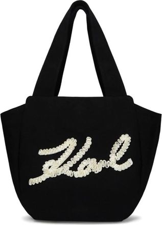Karl Lagerfeld Femme, Sacs, Noir, Taille: ONE Size Sac cabas Signature &agrave; logo volant&eacute;