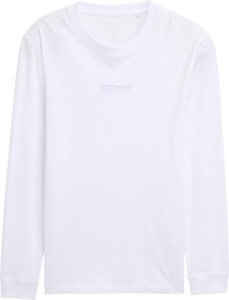 Tom Tailor Herren 1047403 Langarmshirt mit Text-Print, 20000-White, XL