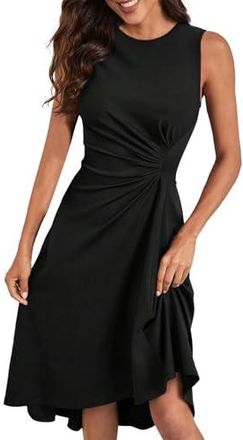 Generic Robe d&eacute;t&eacute; sans manches pour femme - Taille trap&egrave;ze - Robe mi-longue courte pour femme, Noir, XL