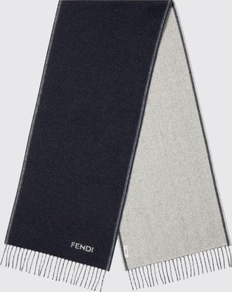Fendi Schal aus reinem Kaschmir mit gesticktem Logo und Fransenr&auml;ndern