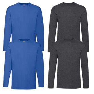 Fruit Of The Loom 4er Herren Longsleeve Baumwolle Tshirt Langarm Shirt Sets Verschiedene Farbsets M L XL 2XL 3XL 4XL 5XL & HLKauf-Block (XXL, 2X Royal, 2X Dark Heather 
