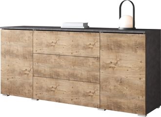 Mirjan24 Kommode Doppo 150 mit 3 Schubladen und 2 Türen, Griffloses Öffnungssystem, Anrichte, Sideboard, Highboard, Mehrzweckschrank (Matera/Kastanien Breslau,