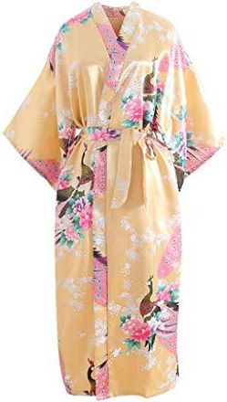 Generic Peignoir en satin l&eacute;ger pour femme : peignoir de sauna femme l&eacute;ger mince ouvert devant col en V kimono peignoir de chambre imprim&eacute; ouvert devant ceint