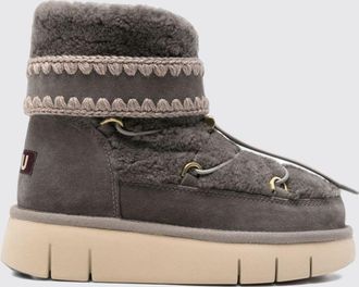 Mou Wildleder-Shearling-Stiefeletten mit Stickerei und verstellbarem Kordelzug
