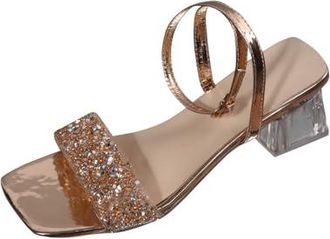 Generic Sandales &agrave; talons pour femme - Chaussures d&eacute;t&eacute; &eacute;l&eacute;gantes &agrave; paillettes - Bout ouvert - Respirantes et confortables - Sandales d&eacute;contract&eacute;es &agrave; lani&egrave;res 