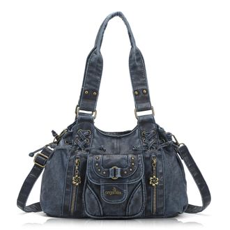 Angel Kiss Kleine Hobo-Tasche f&uuml;r Damen, Retro, gewaschenes Leder, ger&auml;umige Griffe oben, Geldb&ouml;rsen mit abnehmbarem Riemen, Retro Blau, Small