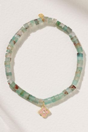 Sydney Evan Moroccan Flower Armband Mit 14 Karat Gold, Aquaprasen, Emaille Und Perle