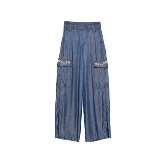 Liu Jo Femme, Pantalons, Bleu, Taille: 38 FR Wide Pantalons