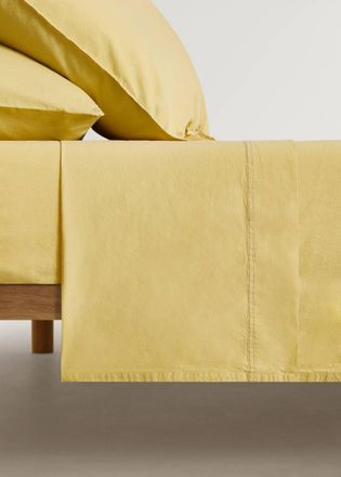 Mango Drap plat enfant en coton lav&eacute; double surpiq&ucirc;re lit 90 cm moutarde - Home - Lit 90 cm - MANGO HOME