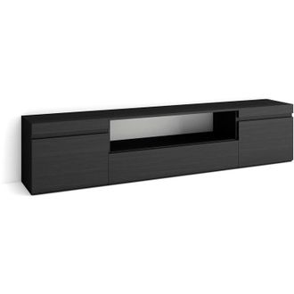 Skraut Home Skraut Home - Meuble tv, Banc T&eacute;l&eacute;, Grand espace de Rangement, 200x45x35cm, Pour les tv jusqu&agrave; 80, Meubles de salon, Style moderne, Noir