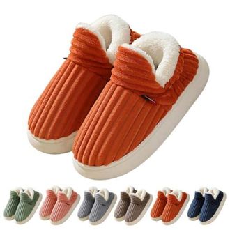 Generic Chaussons chauds en mousse &agrave; m&eacute;moire de forme avec doublure en polaire pour chambre &agrave; coucher &agrave; semelle &eacute;paisse et doublure en fausse fourrure, Orange