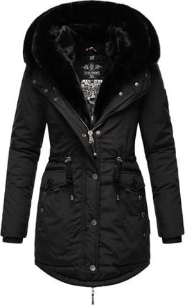 Navahoo B938 Veste dhiver pour femme avec col en fausse fourrure et capuche amovible, Noir, S