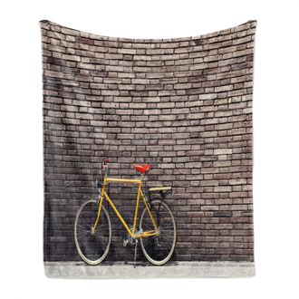 Abakuhaus Fahrrad Weiche Kuscheldecke Sofadecke, Retro-Fahrrad an der Wall, Gem&uuml;tlicher Pl&uuml;sch f&uuml;r den Innen- und Au&szlig;enbereich, 175 x 230 cm, Grau, Gelb, Rot