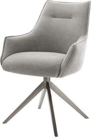 DELIFE Esszimmerstuhl Alja-Flex mit Armlehnen Kreuzgestell breit Graphit Strukturstoff Soft Grau 360&deg; drehbar Wippfunktion Taschenfederkern