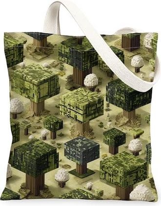 Generic Sacs fourre-tout en toile motif arbre, design respectueux de lenvironnement, sacs d&eacute;picerie r&eacute;utilisables, l&eacute;gers et lavables, vert, 13x15 Inch