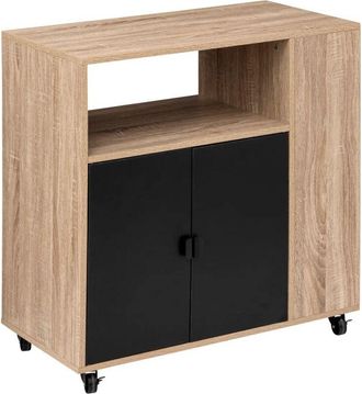 PEGANE Desserte De Cuisine avec 2 Portes en bois coloris Beige, Noir - Longueur 76 x Profondeur 40 x Hauteur 80 cm