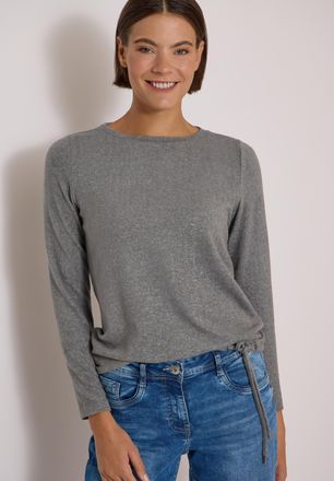 Cecil Langarmshirt CECIL, Damen, Gr. XXL (46), grau (flint grau melange), Stoff, 67% Viskose, 28% Polyester, 5% Elasthan, unifarben, normal normal, Rundhals