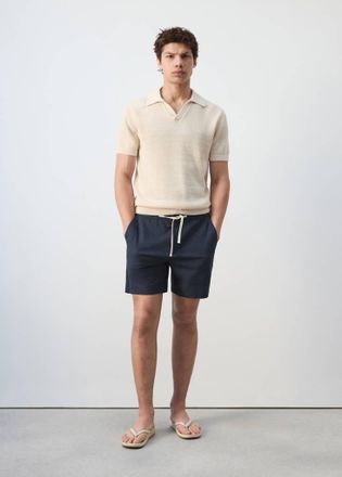 Mango Bermuda coton et lyocell bleu marine - Homme - 38 - MANGO MAN