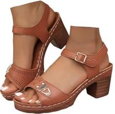 Generic Sandales &agrave; talons bas larges, chaussures d&eacute;t&eacute; pour femme, sandales orthop&eacute;diques &agrave; talon bas pour femme, sandales orthop&eacute;diques pour femme, sandales &agrave;