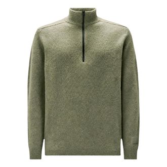 C.P. Company C.p. Company - Pull-over Metropolis Series &agrave; demi-zip et logo en maille boucl&eacute;e de laine m&eacute;rinos extrafine - Homme - Pulls - Vert - Taille: XL