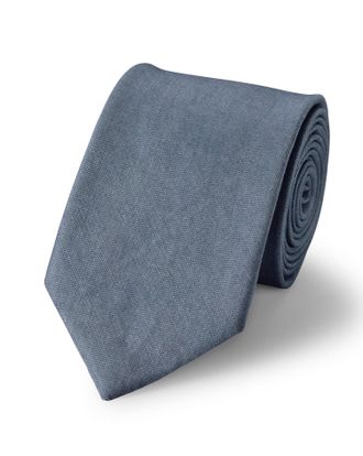 CHARLES TYRWHITT Einfarbige Krawatte aus Leinen und Seide - Blau