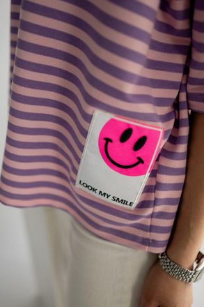 Von Herzen Oversize-Shirt T-SHIRT SMILEY - gestreift - mit Smiley Badge - Onesize