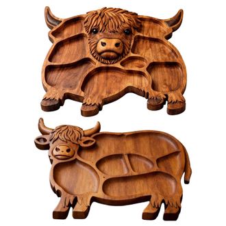 Generic Highland Cow Wooden Charcuterie Board, Natural Solid Wood, Appetizer Board, for Snack Fruit Meat Cheese Home Party Banquet Family Gathering Dining Tab