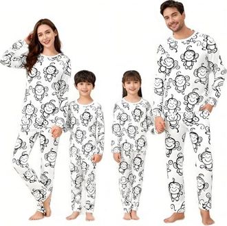 Generic Pyjama de Noël assorti pour la famille, pyjama coloré peint à la main, pyjama amusant de Noël à colorier de dessin animé, vêtements de nuit créatifs p