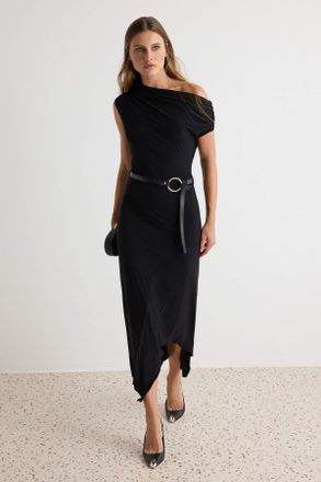 Trendyol Maxikleid, &auml;rmellos, asymmetrischer Saum - Schwarz