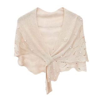 Generic Châle tricoté dautomne à motif ondulé et bandoulière en perles pour un élégant et polyvalent (Beige, One Size)