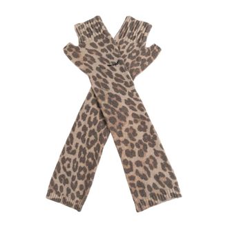 Ganni Femme, Accessoires, Brun, Taille: ONE Size Mitaines Imprim&eacute;es en Laine Tricot&eacute;e