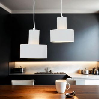 Licht-Erlebnisse H&auml;ngelampe Innen Metall Wei&szlig; 2-flammig E27 Esszimmer Esstisch B:67cm Beleuchtung Pendelleuchte Industrie Vintage H&auml;ngeleuchte