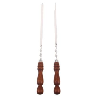 Amosfun 2st&uuml;cke Edelstahl-grillspie&szlig;e Lang Flach Und Breit Mit Holzgriff Wiederverwendbar F&uuml;r Gem&uuml;se Fleisch H&auml;hnchen Camping-grillzubeh&ouml;r Picknick-grillspie&szlig;