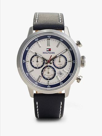 Tommy Hilfiger Montre &agrave; bracelet cuir bleu et cadran cr&egrave;me