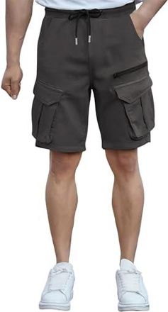 Generic Short de sport pour homme - Coupe ample - Grand chino gris - Pantalon de marche d&eacute;contract&eacute; - Taille &eacute;lastique - Pantalon cargo de travail extensible 