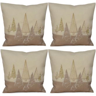 Matches 21 Kissenbezug 40x40 cm Weihnachten beige mit Tannenbaum Stick - 4er Set Kissenh&uuml;llen als Weihnachtsdeko