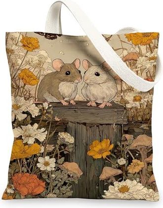 Generic Sacs fourre-tout en toile motif souris - Réutilisables - Légers et lavables - Pour voyage, plage, 33 x 38 cm