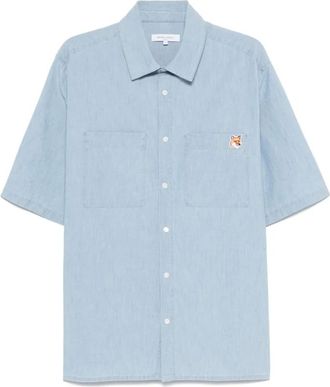 Maison Kitsun&eacute; Homme, Chemises, Bleu, Taille: L Chemise Bleue &agrave; Boutons avec Motif Renard