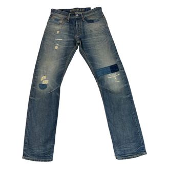 Denham Zerst&ouml;rte Straight Fit Dunkelblaue Jeans mit Knopfleiste - - Jeans - Herren - Blau - W32 L32