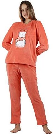 Admas Pyjama chaud à manches longues Hello Winter pour femme, corail, M