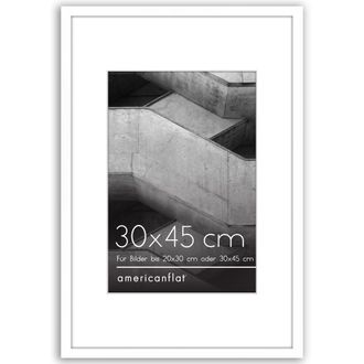 Americanflat Bilderrahmen 30x45 cm Wei&szlig; - Bilderrahmen 20x30 cm mit Passepartout - aus Kunststoff mit poliertem Plexi-Scheibe
