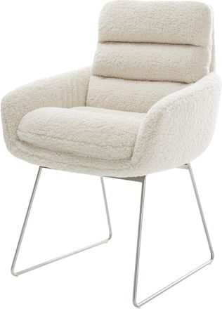 DELIFE Polsterstuhl Abelia-Flex mit Armlehnen Kufengestell Edelstahl Teddystoff Beige
