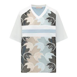 Marni Broderie Anglaise T-Shirt mit Blumenmuster - - Tops - Damen - Mehrfarbig - S