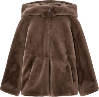 Emporio Armani Femme, Vestes, Brun, Taille: 42 FR Blouson r&eacute;versible en fausse fourrure avec capuche et cordon de serrage