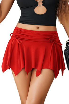 Avidlove Damen Mini Rock Sexy Dehnbaren Faltenrock Kurz Hohe Taille Plisseerock A-Linie Minirock Schule Mädchen Röcke Sportrock Rave Party Skirts Rot XL